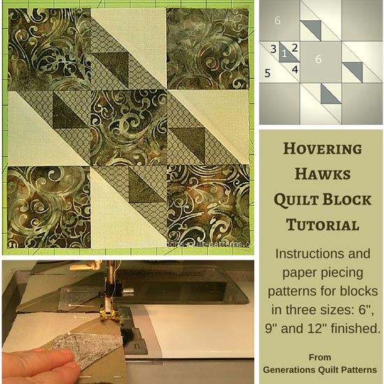 Hovering Hawks Quilt Block Pattern: 6", 9", 12" sizes
